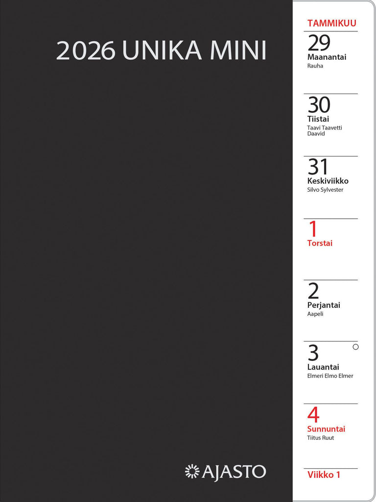 Unika mini, musta 2026 - Kalenteri | Suomalainen.com