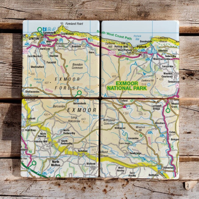 OS Map Ceramic Four Coaster Set - Exmoor National Park - Muu ...