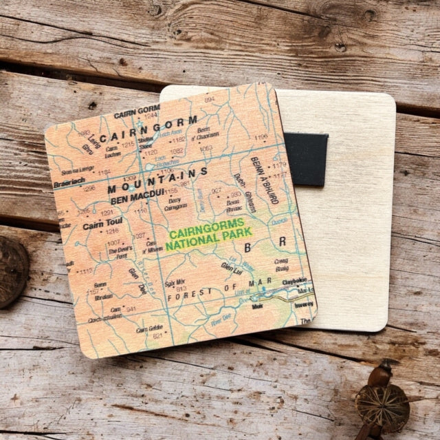 OS Map Wooden Square Magnet - Cairngorms National Park - Muu ...