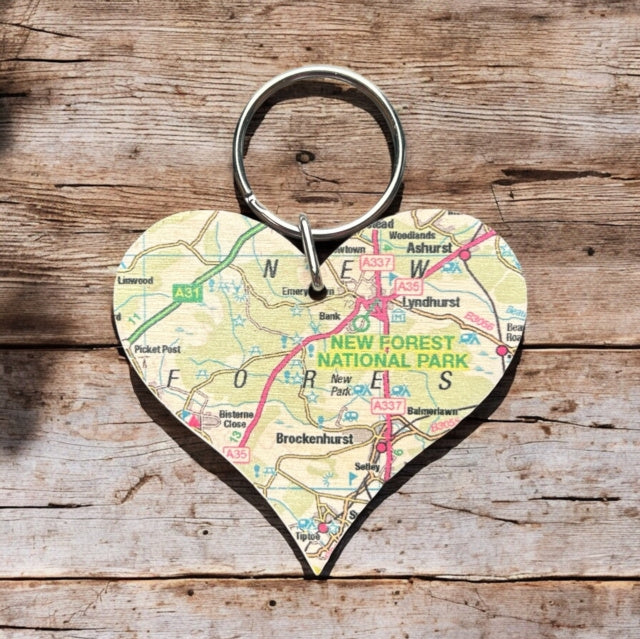 OS Map Wooden Heart Key-ring - New Forest National Park - Muu ...