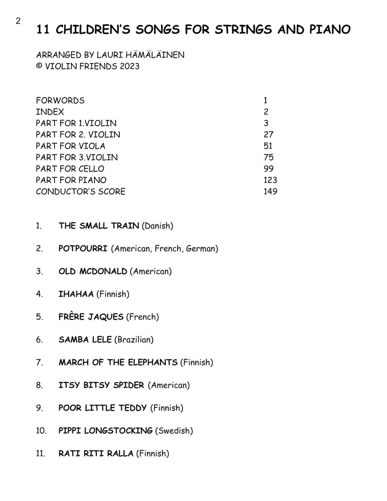 11 Children's Songs for Strings and Piano: Complete Parts - Complete ...